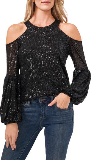 CeCe Sequin Cold Shoulder Top | Nordstrom