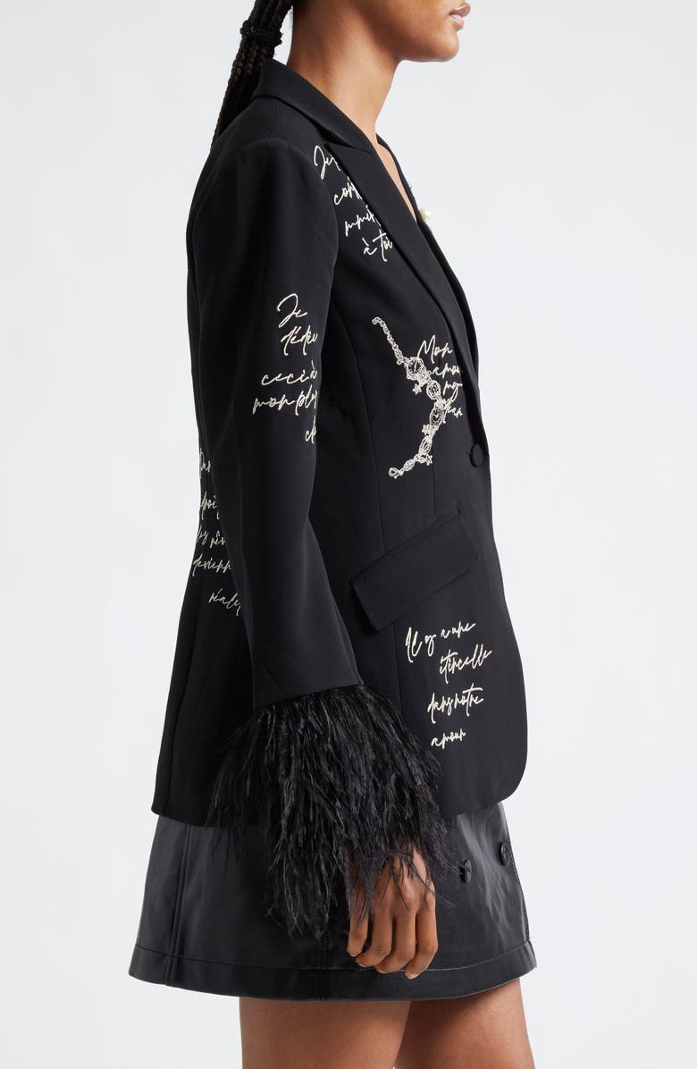 Cinq à Sept Cheyenne Love Letter Embroidered Feather Cuff Blazer ...