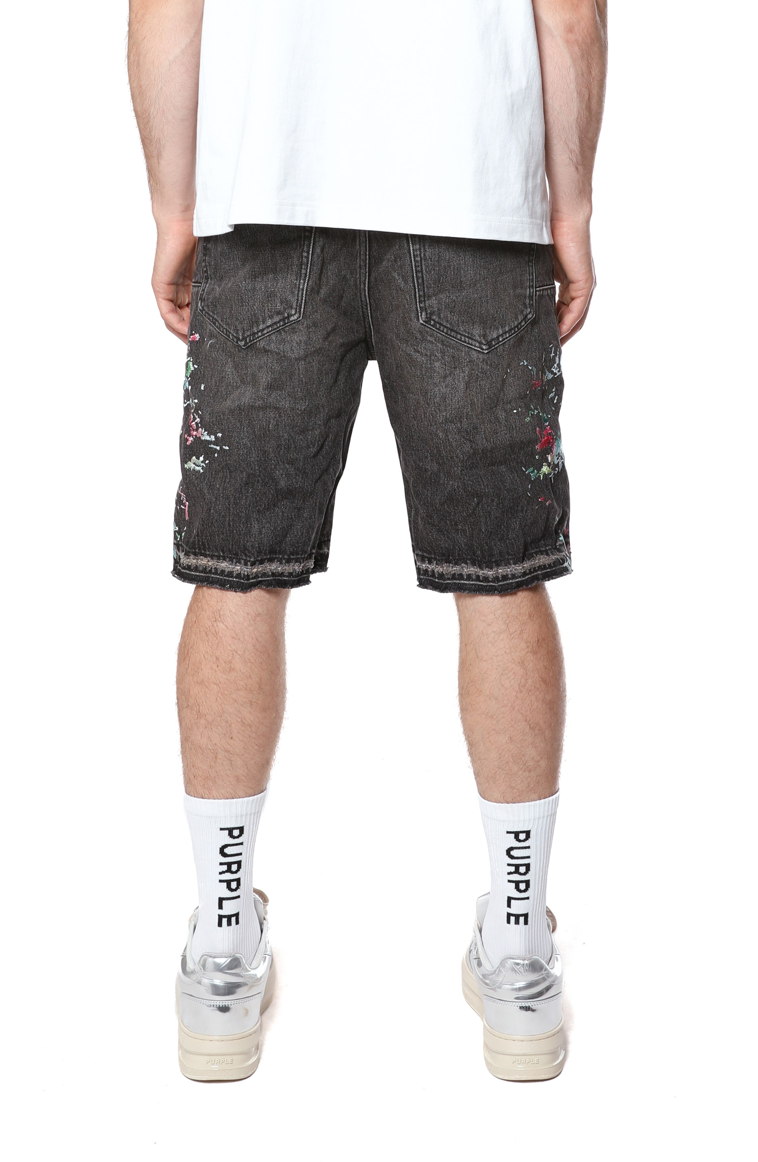 PURPLE BRAND Embroidered Splatter Relaxed Denim Shorts | Nordstrom