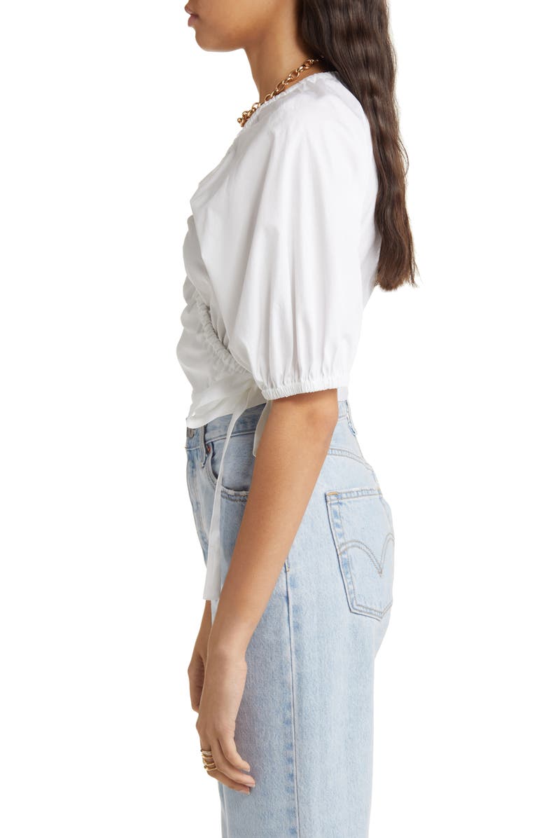 Open Edit Puff Sleeve Cotton Poplin Wrap Blouse | Nordstromrack