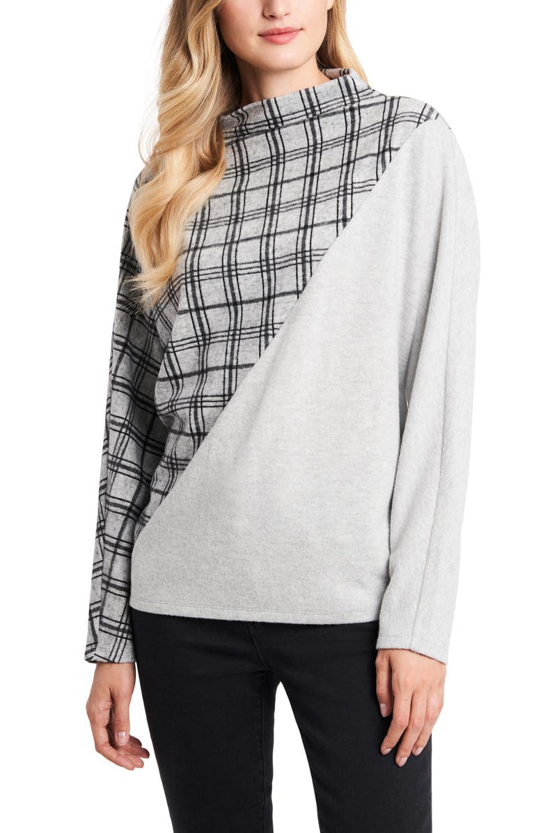 Vince Camuto Half Plaid Jacquard Long Sleeve Top | Nordstromrack
