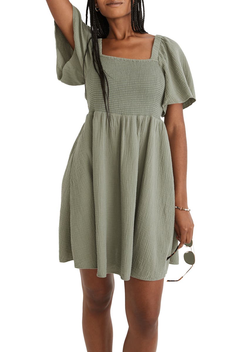 Madewell Lightspun Lucie Smocked Tie Back Minidress | Nordstrom