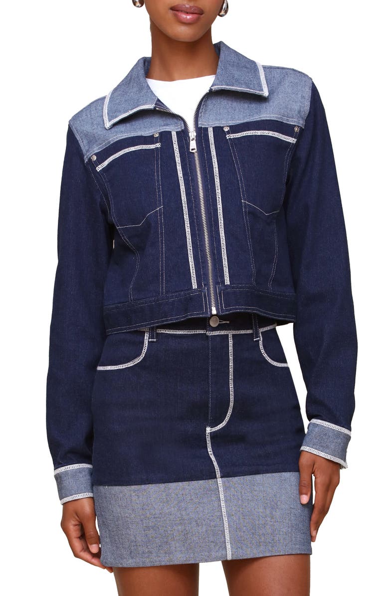 Avec Les Filles Colorblock Crop Denim Jacket | Nordstrom