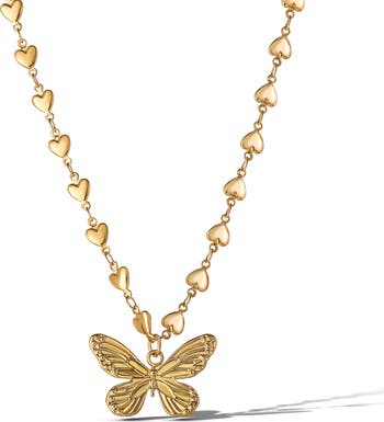 Jessica Simpson Heart Chain Butterfly Pendant Necklace | Nordstrom