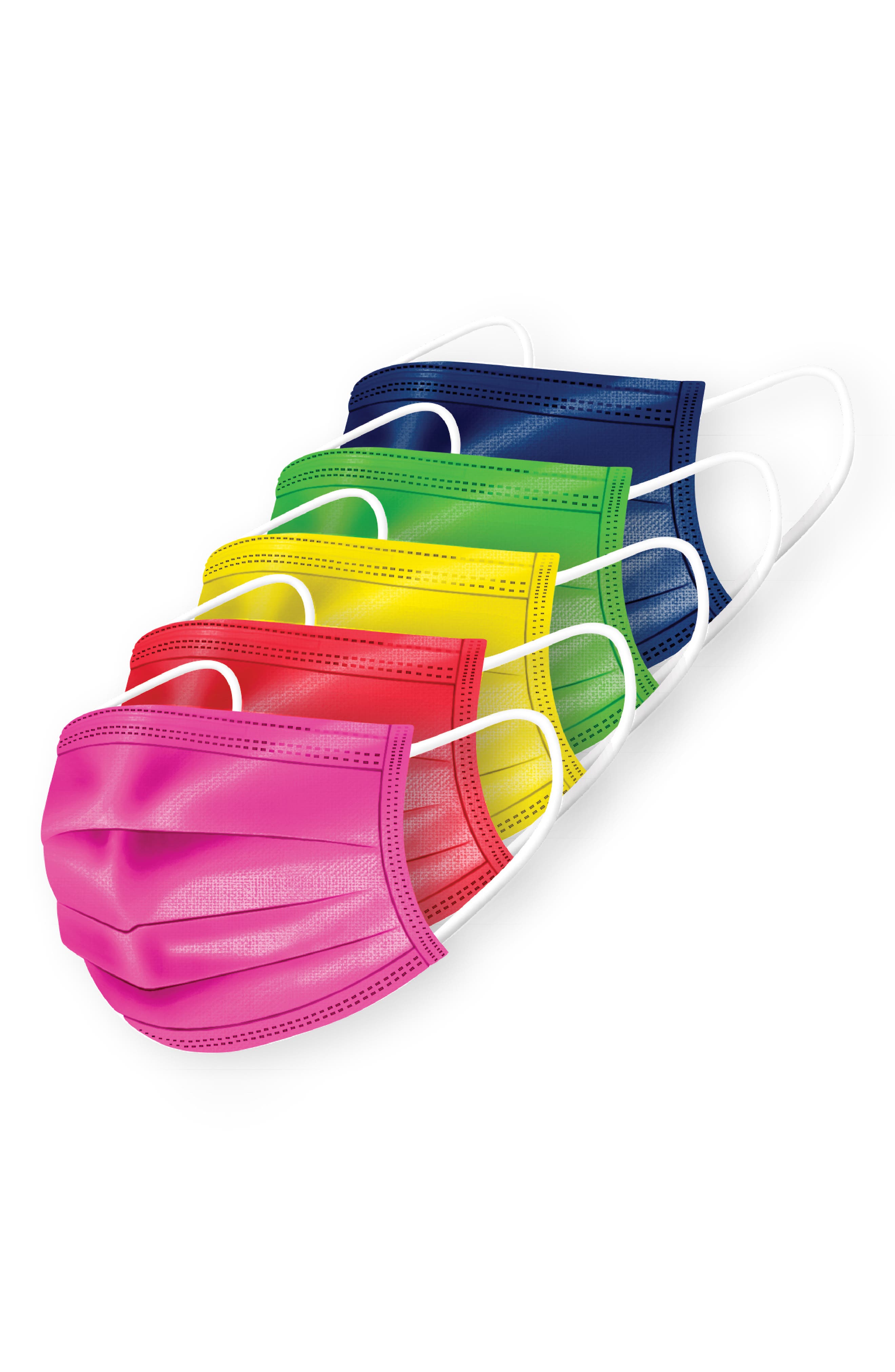 Medipop 5-Pack Adult Disposable Rainbow Pleated Face Masks | Nordstrom