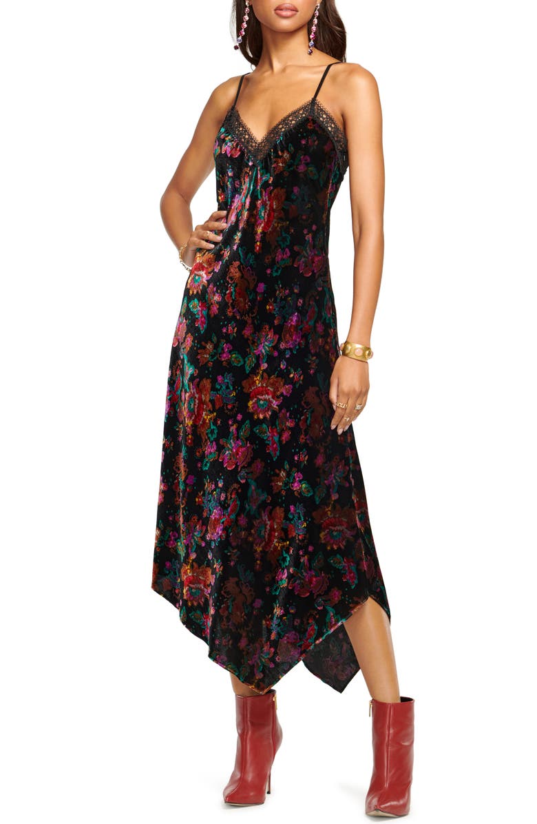 Ramy Brook Mariana Floral Handkerchief Hem Velvet & Lace Slipdress ...