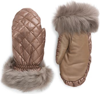 UGG® Quilted All Weather Genuine Shearling Trim Mittens | Nordstromrack