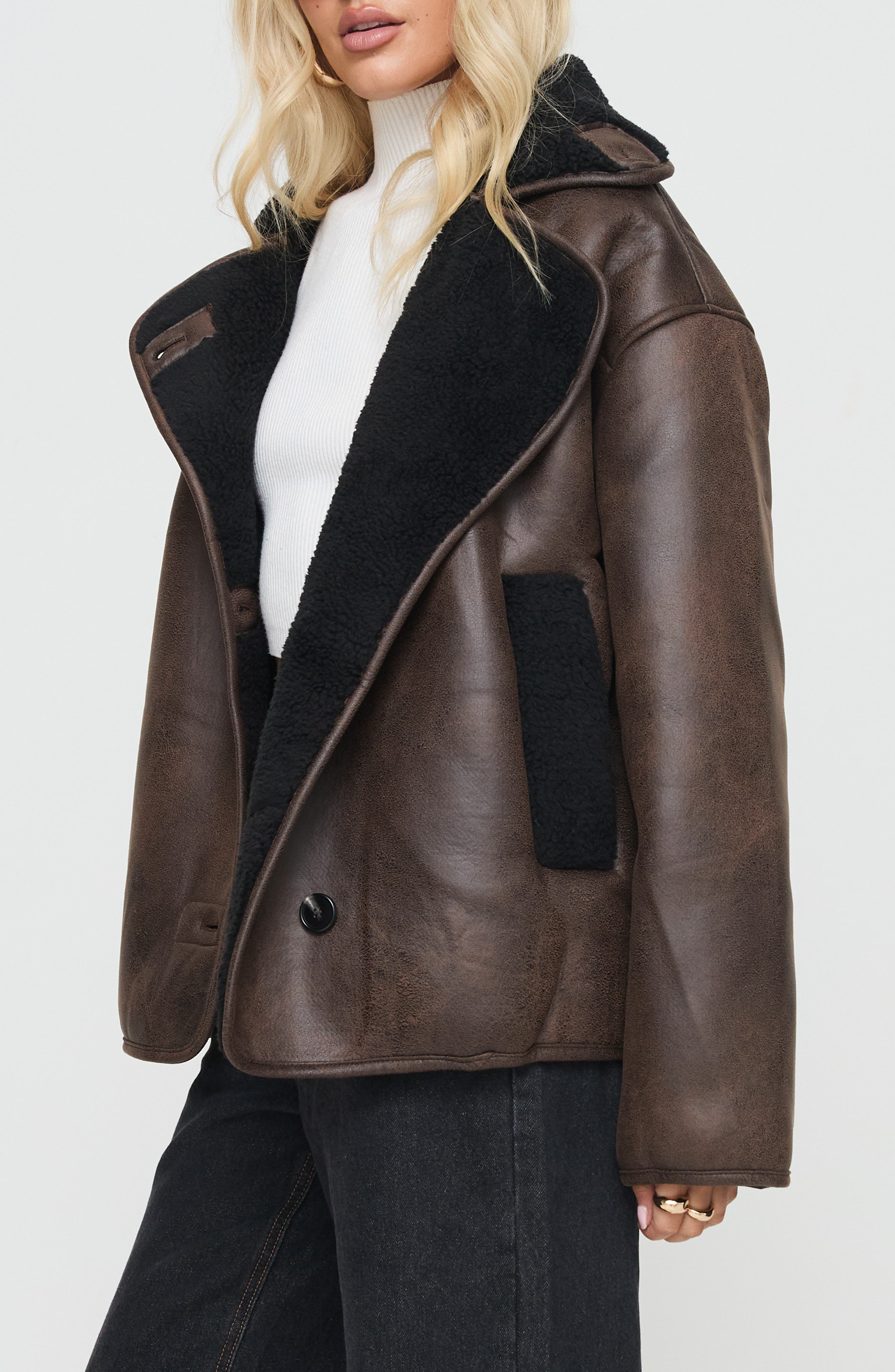 Princess Polly Nunez Water Repellent Faux Shearling Lined Faux Leather ...