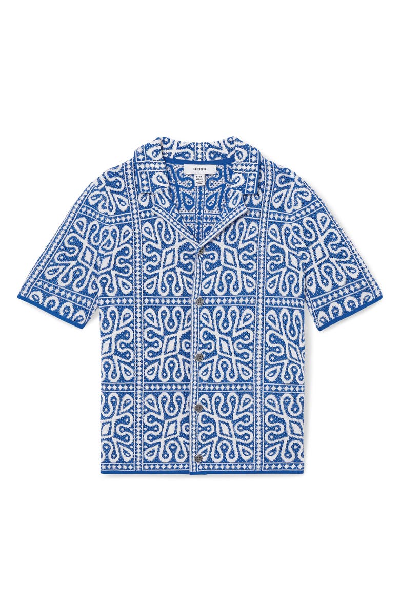 Reiss Kids' River Jr. Tile Pattern Short Sleeve Knit Button-Up Shirt ...