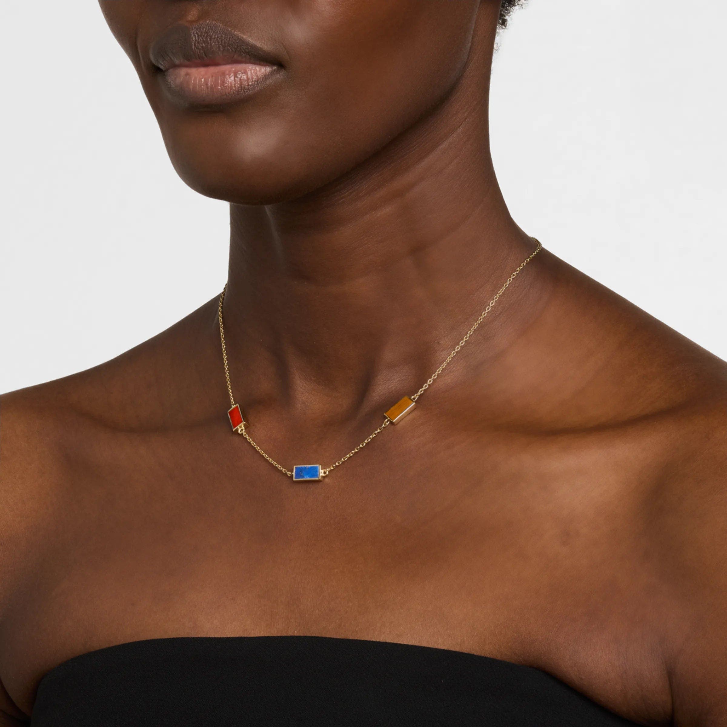 Jan Leslie Multi Gemstone Three Station Rectangle Dash Necklace In ...