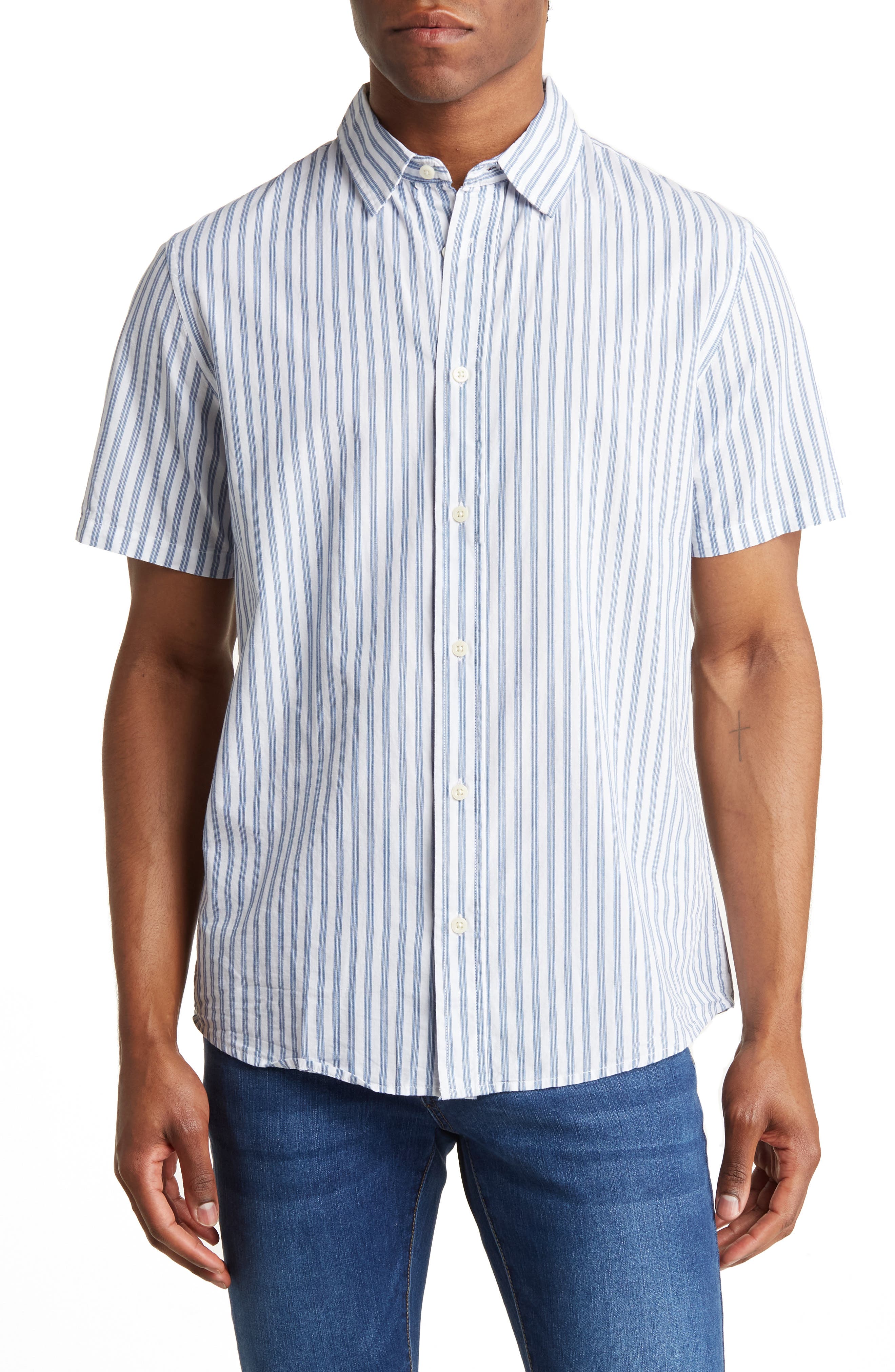 Stripe Short Sleeve Cotton Poplin Button-Up Shirt (Men) | Nordstromrack
