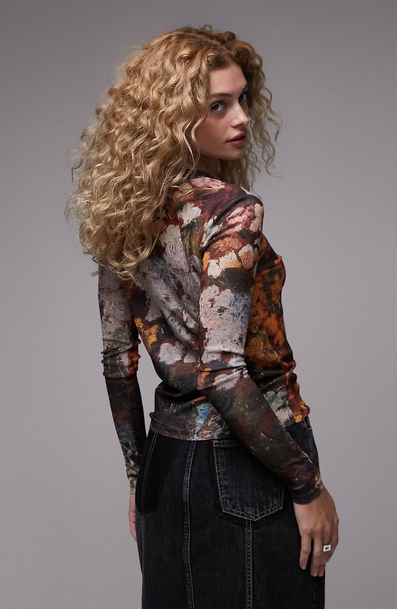 Topshop Print Long Sleeve Mesh Top | Nordstromrack