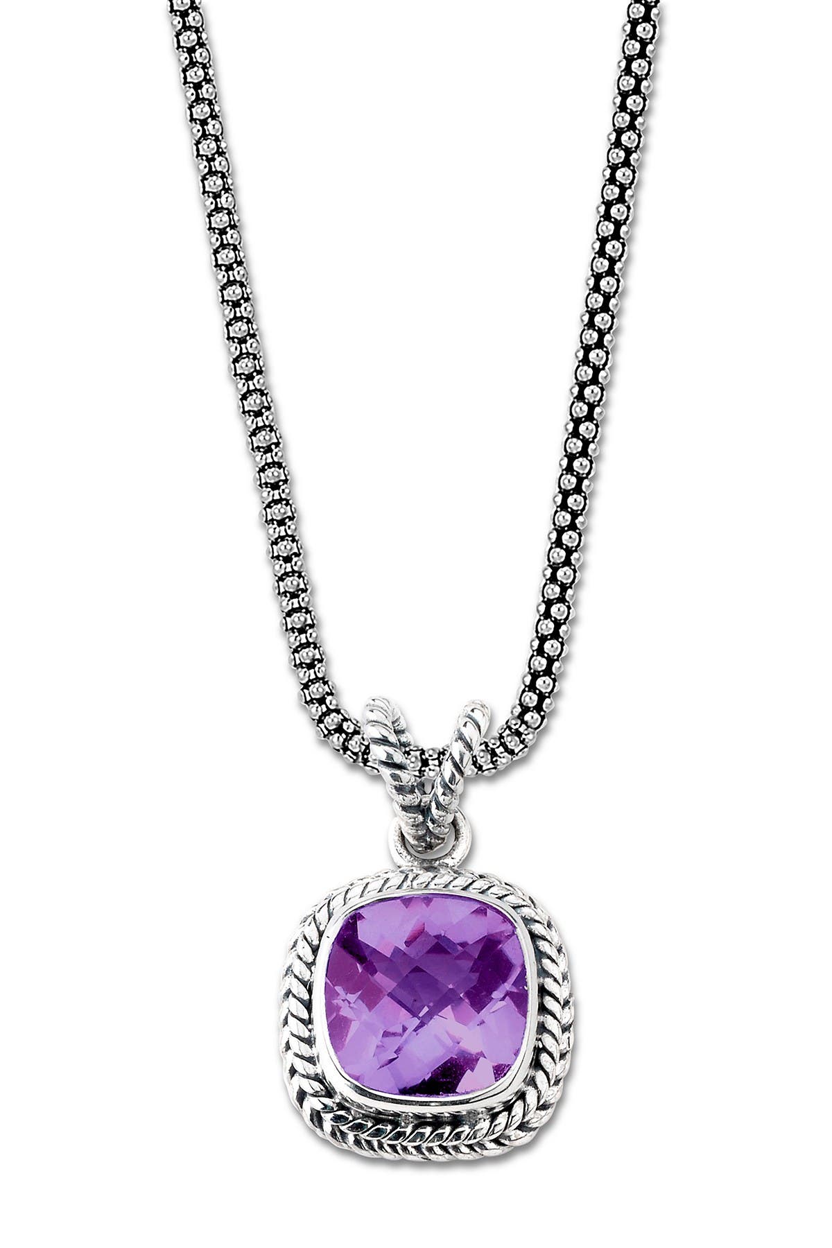 SAMUEL B. Sterling Silver Cushion Cut Purple Amethyst Pendant With ...