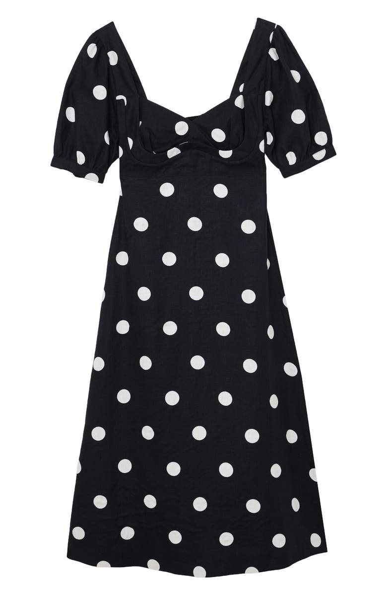 Reiss Astrid Polka Dot Puff Sleeve Open Back Linen Midi Dress | Nordstrom