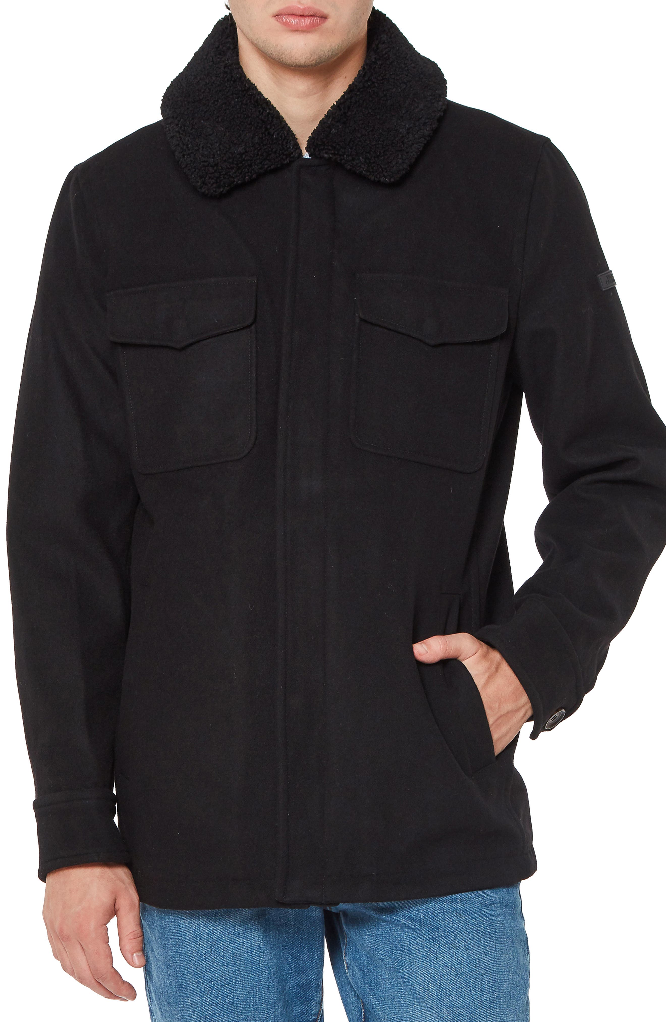 Vince Camuto Faux Fur Trim Wool Blend Field Jacket | Nordstromrack