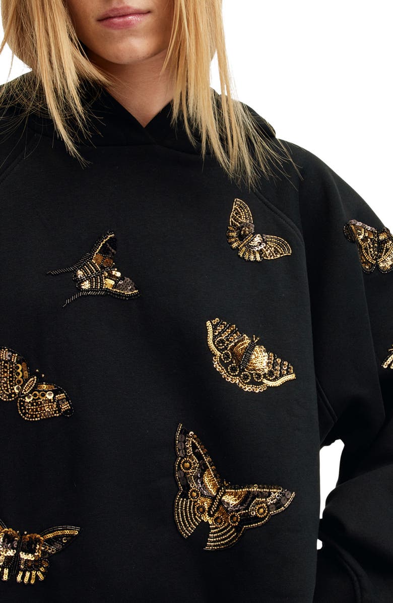 AllSaints Talon Diana Beaded Cotton Blend Hoodie | Nordstrom