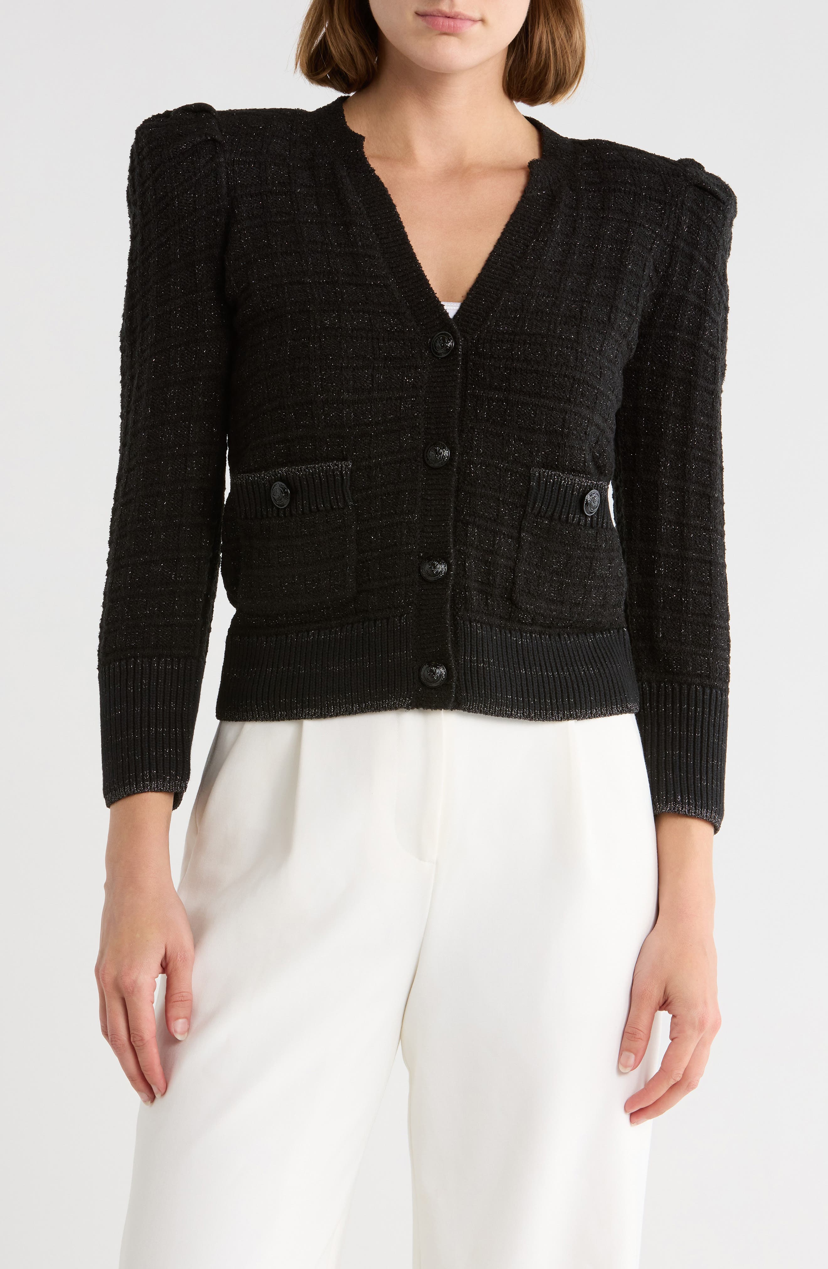 L'AGENCE Jenni Waffle Stitched Crop Cardigan | Nordstromrack