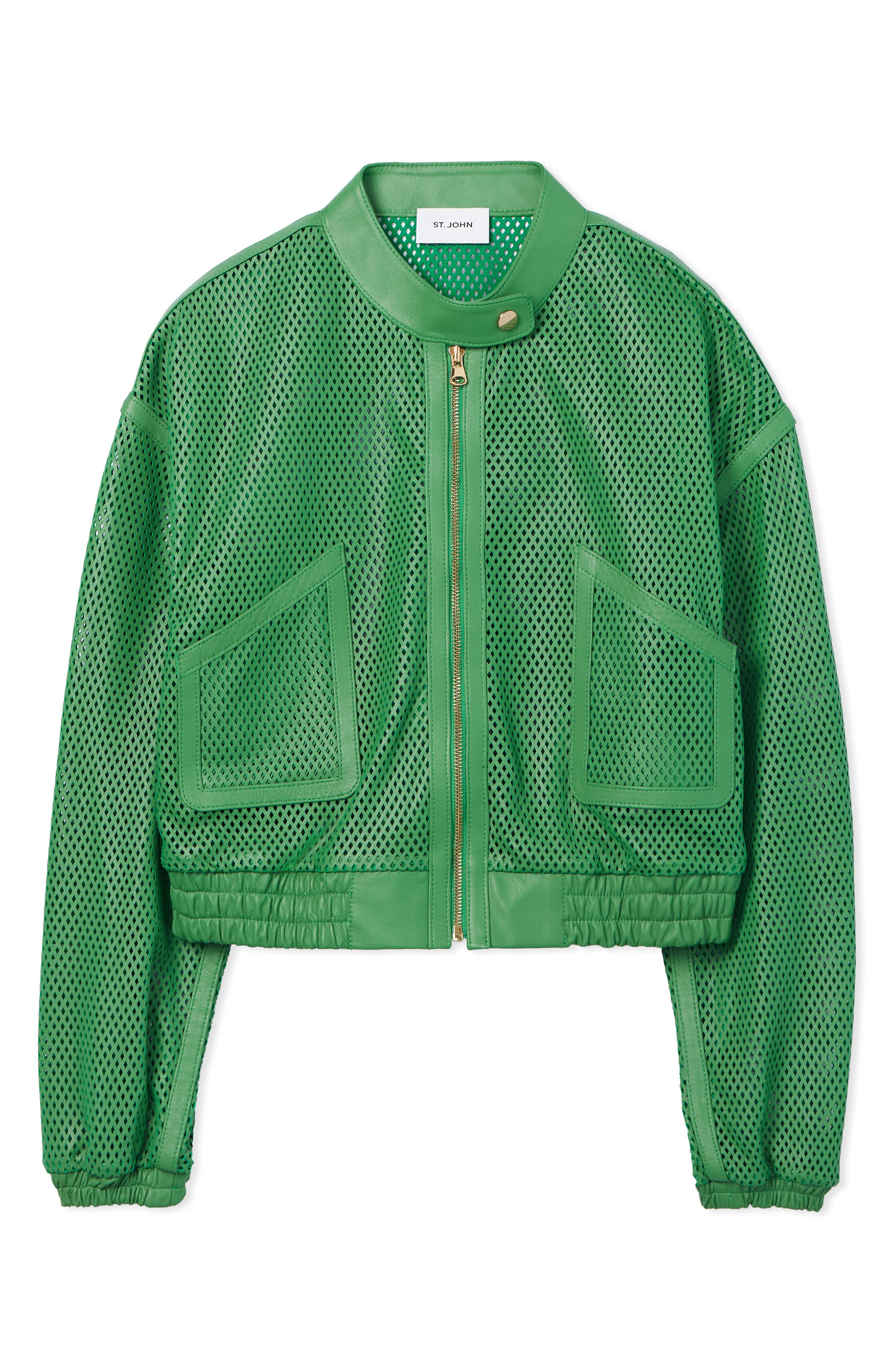 St. John Collection Perforated Leather Bomber Jacket | Nordstrom