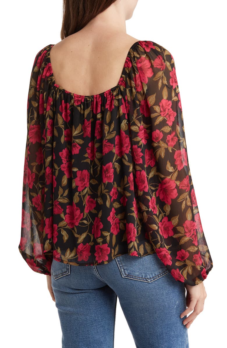 Blu Pepper Square Neck Long Sleeve Floral Sweetheart Blouse | Nordstromrack