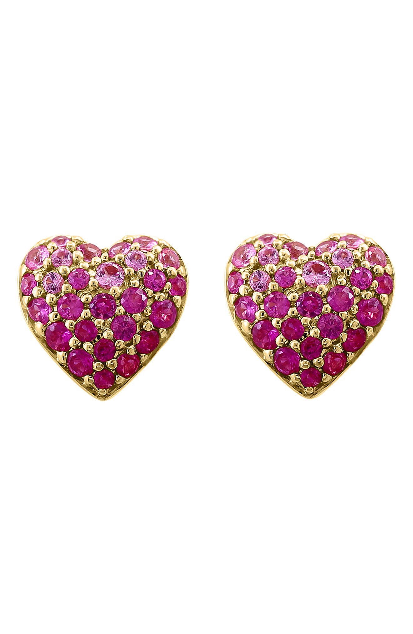 14K Yellow Gold Pavé Pink Sapphire & Ruby Heart Stud Earrings (Women ...