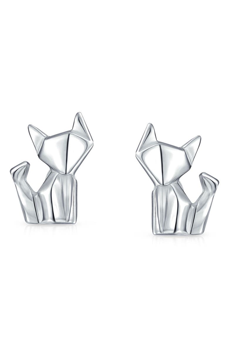BLING JEWELRY Sterling Silver 3D Origami Cat Stud Earrings | Nordstromrack