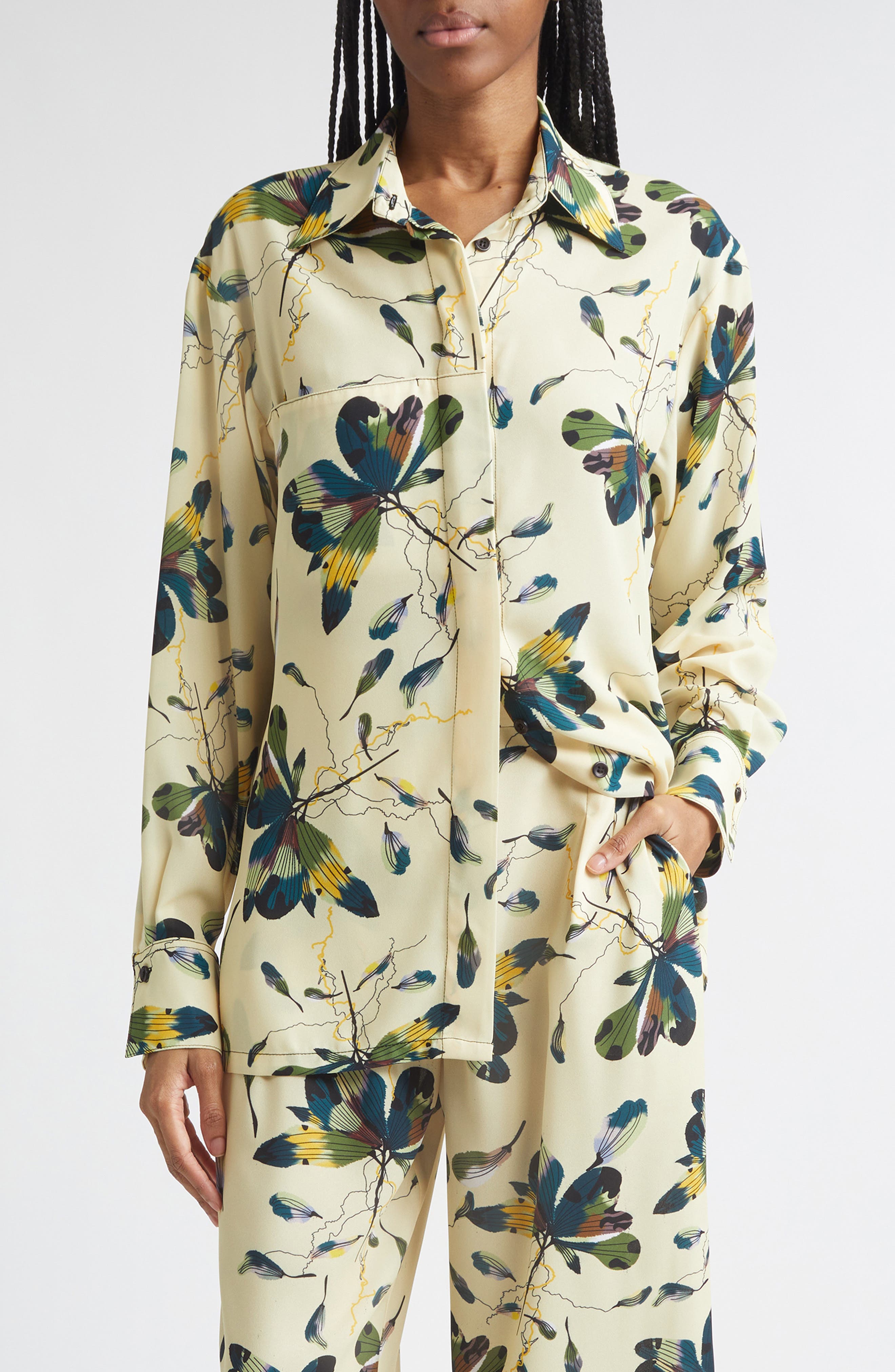 Azara Button-Up Crepe Shirt (Women) | Nordstrom