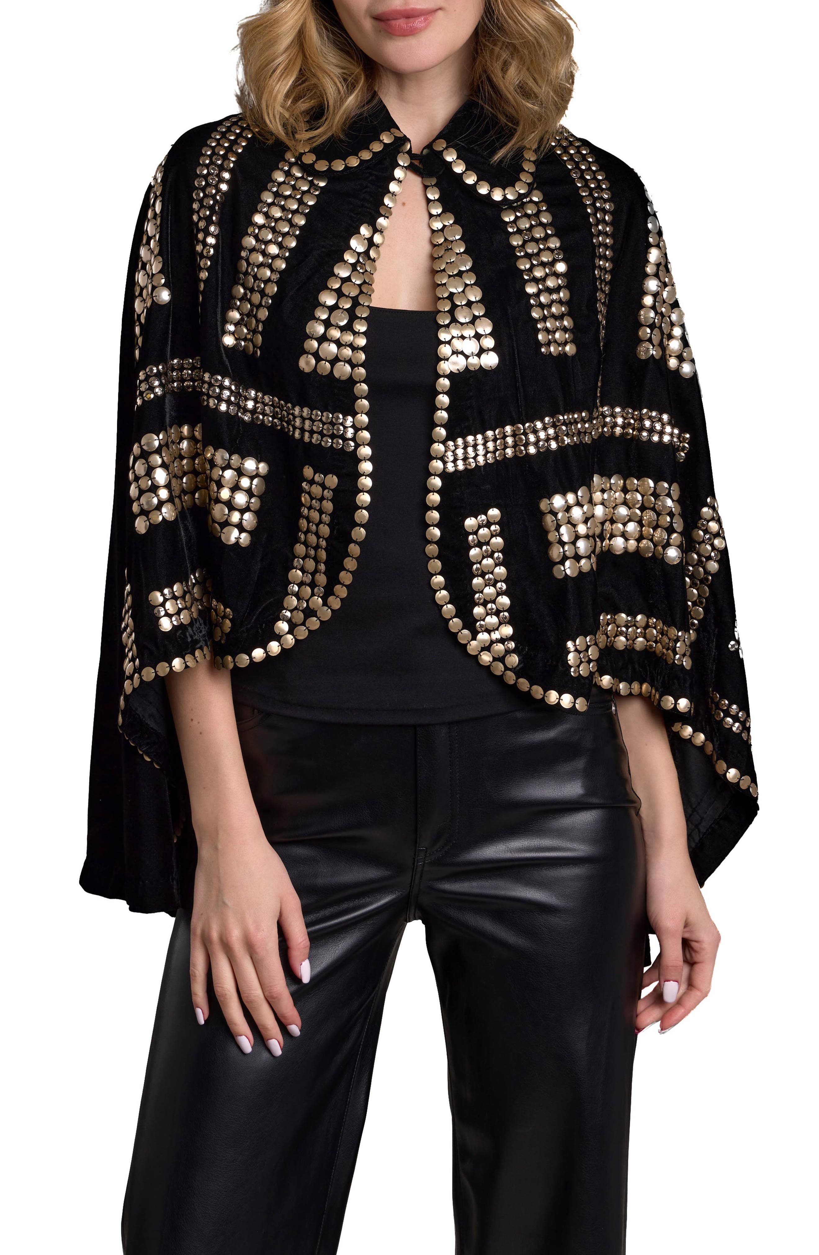 SAACHI Embellished Velvet Capelet | Nordstromrack