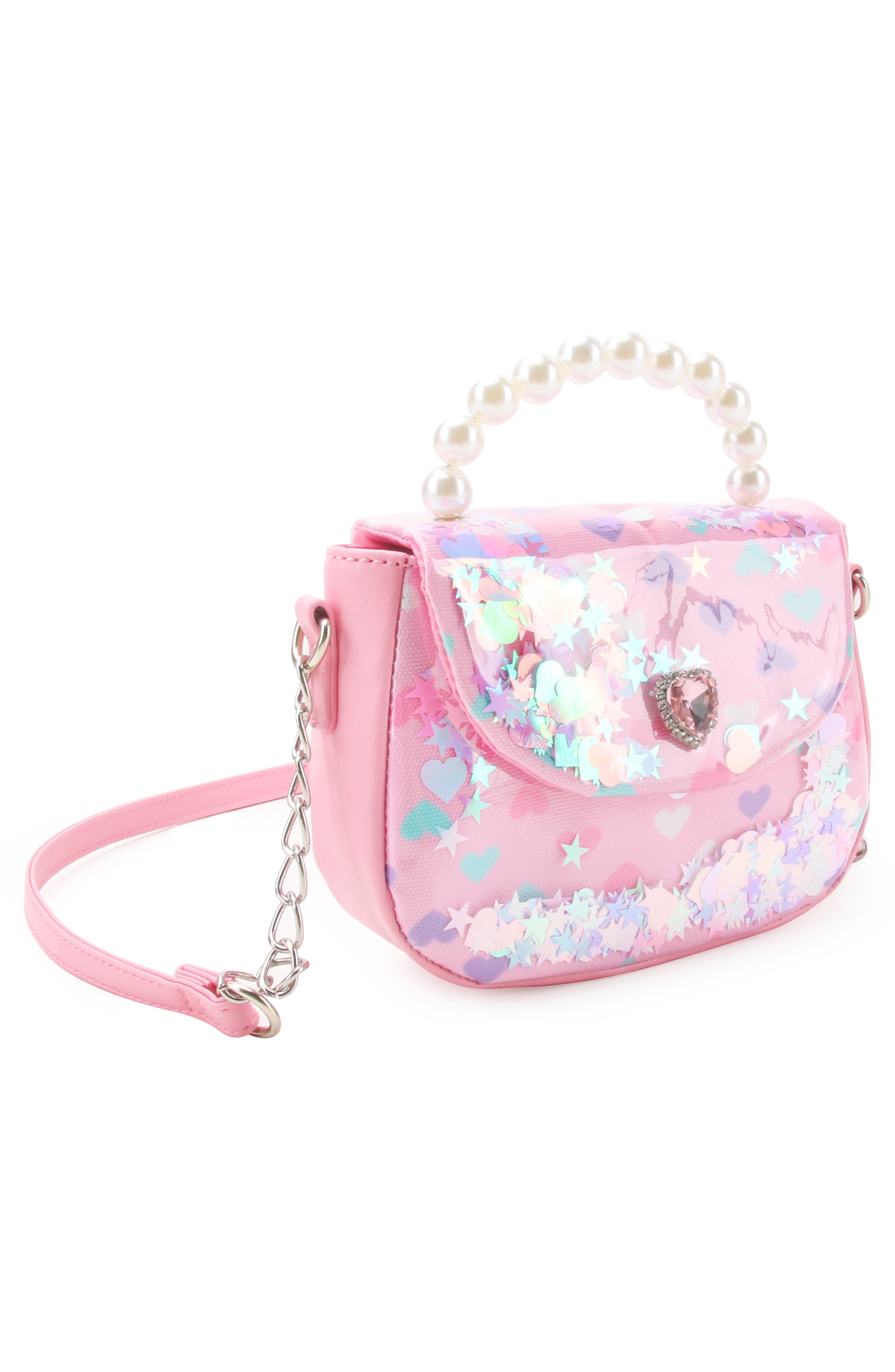 OMG Accessories Kids' Hearts Faux Pearl Handle Confetti Crossbody Bag ...