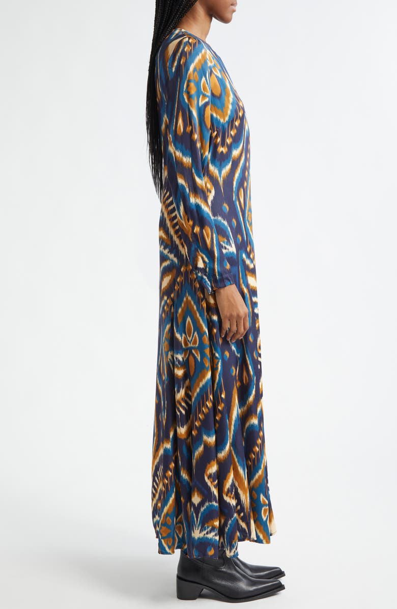 FARM Rio Ikat Print Long Sleeve Satin Maxi Dress | Nordstromrack