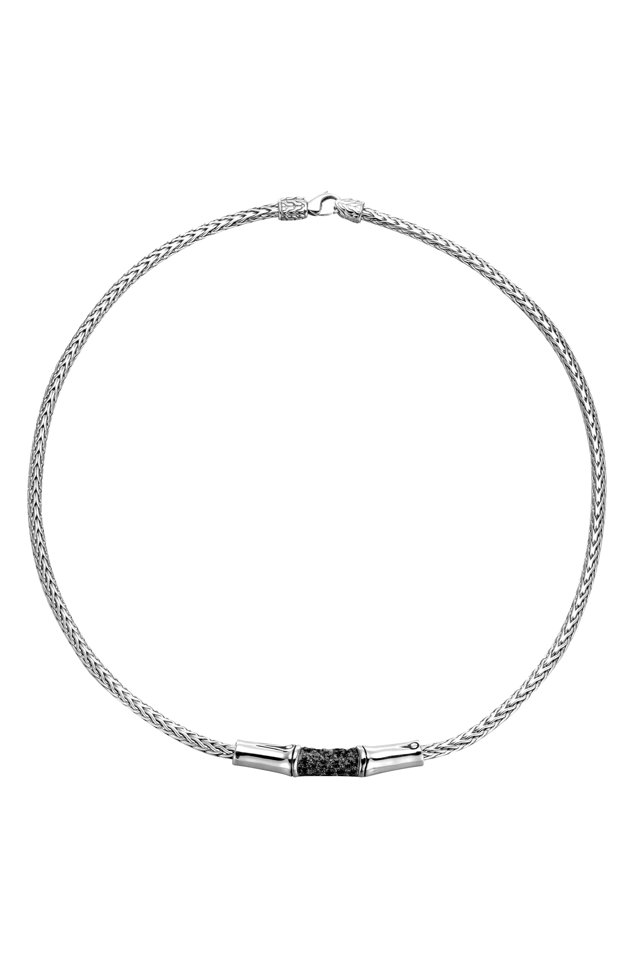 John Hardy Sterling Silver Pave Black Sapphire Bamboo Textured Slider ...