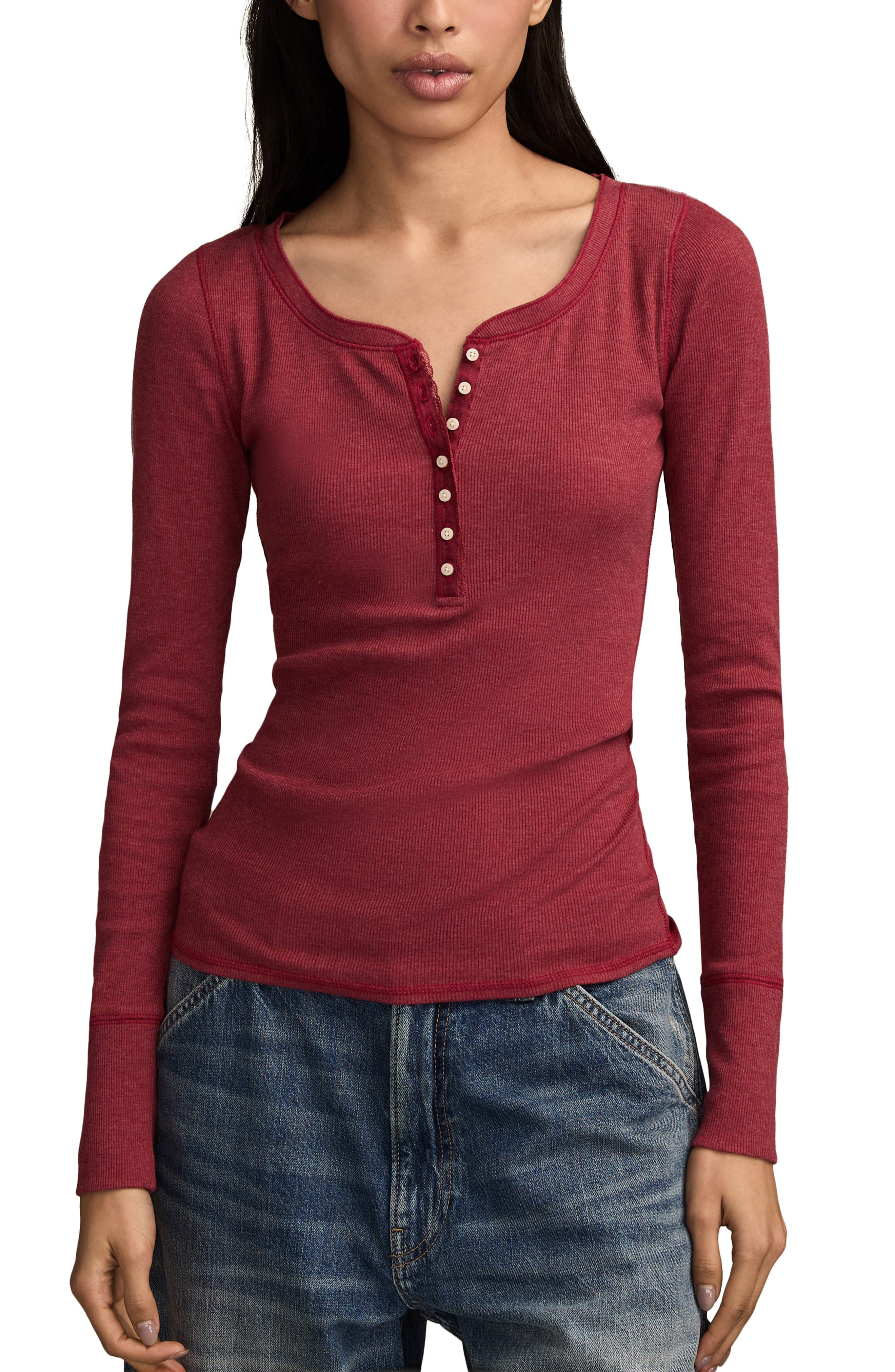 Lucky Brand Lace Trim Henley | Nordstrom