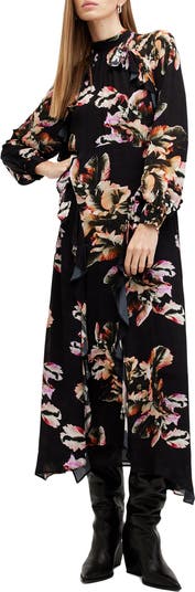 AllSaints Jessica Mock Neck Long Sleeve Handkerchief Hem Dress ...