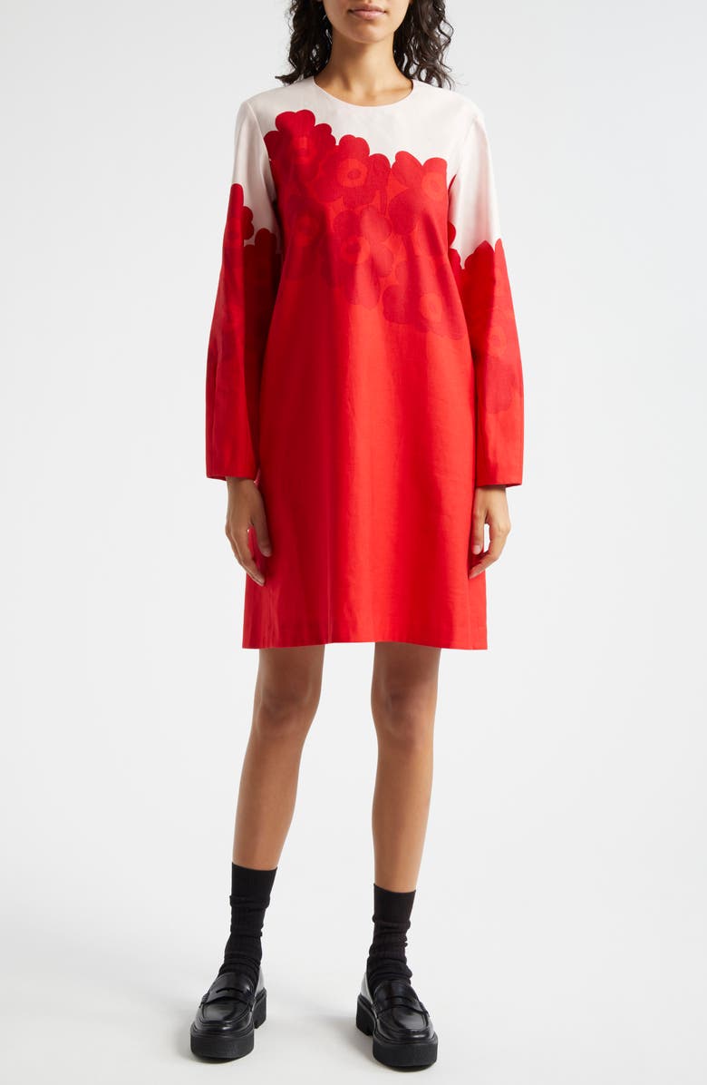 Marimekko Sievä Unikko Long Sleeve Cotton & Linen Dress | Nordstromrack
