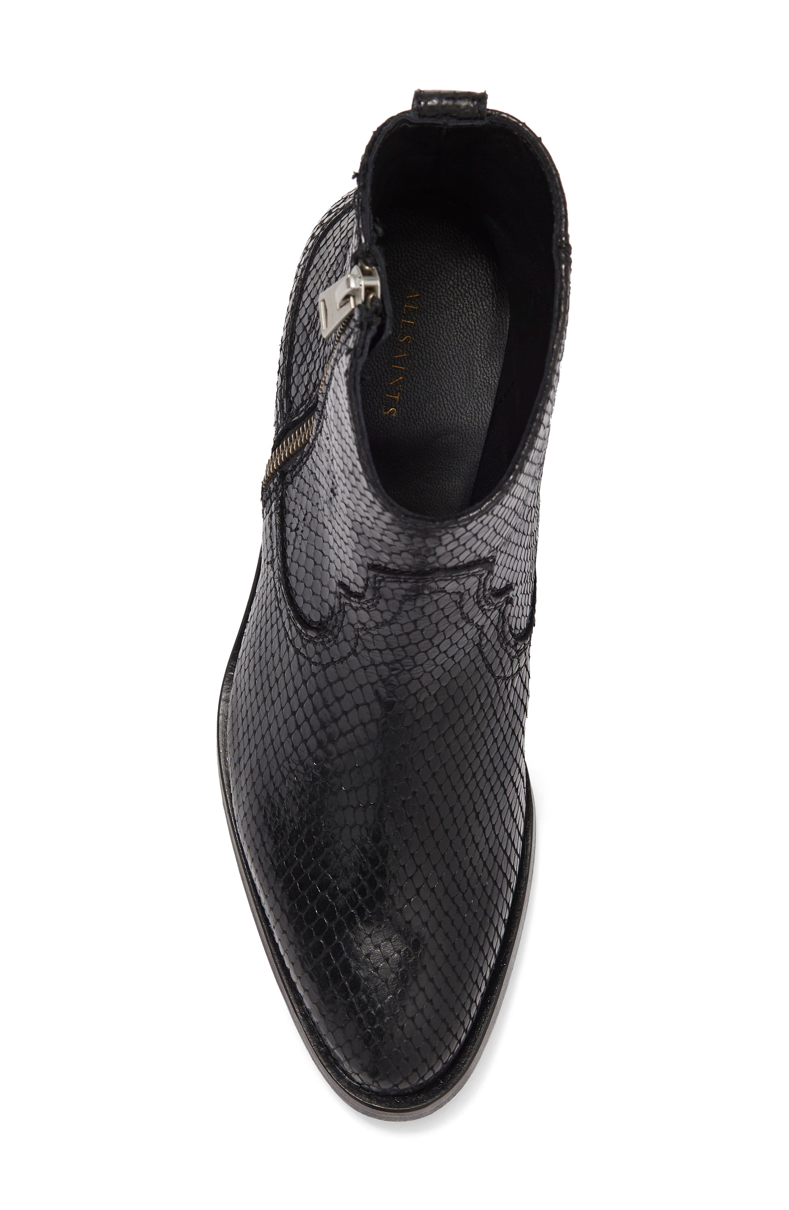 AllSaints Carlotta Snake Print Zip Bootie (Women) | Nordstromrack