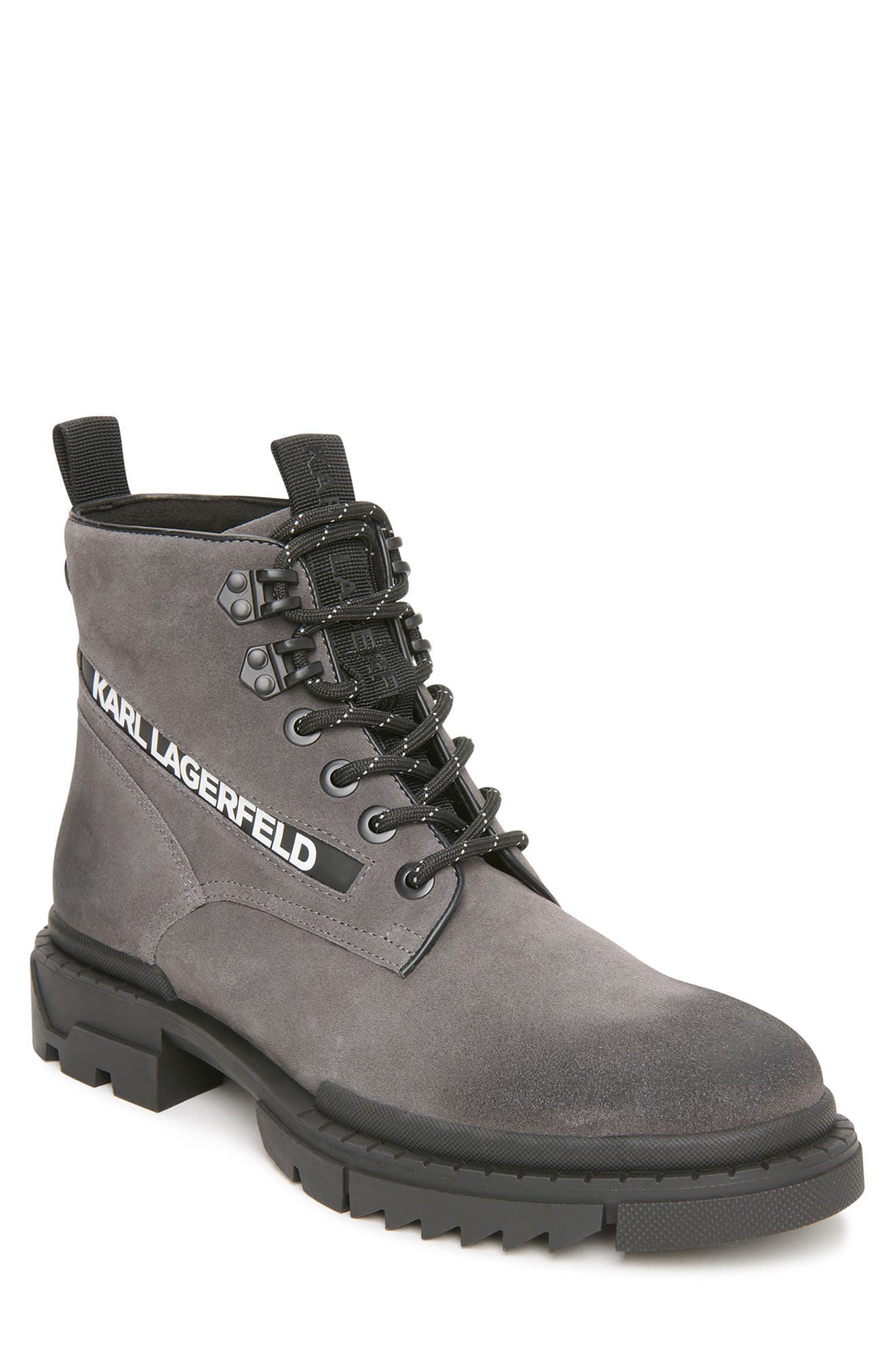 KARL LAGERFELD PARIS Logo Print Suede Leather Lace-Up Boot (Men ...