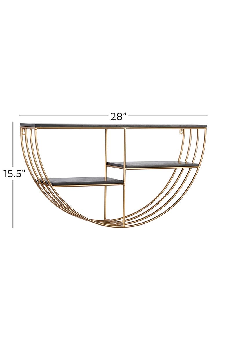 WILLOW ROW Black And Gold Metal And Wood Wall Shelf - 28" X 15.5 ...