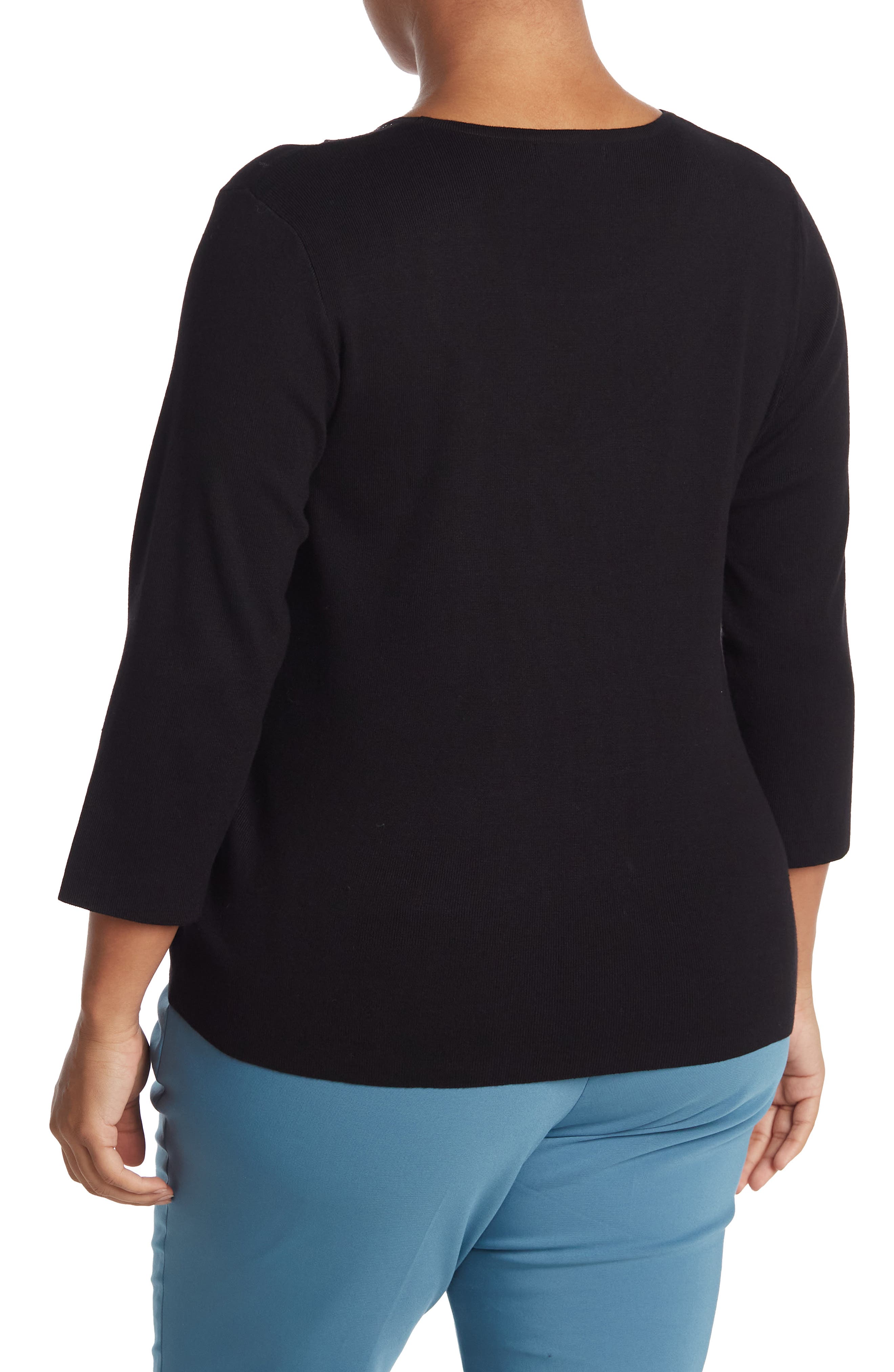 Cable & Gauge CABLE AND GAUGE Cutout Shoulder Embellished Sweater ...