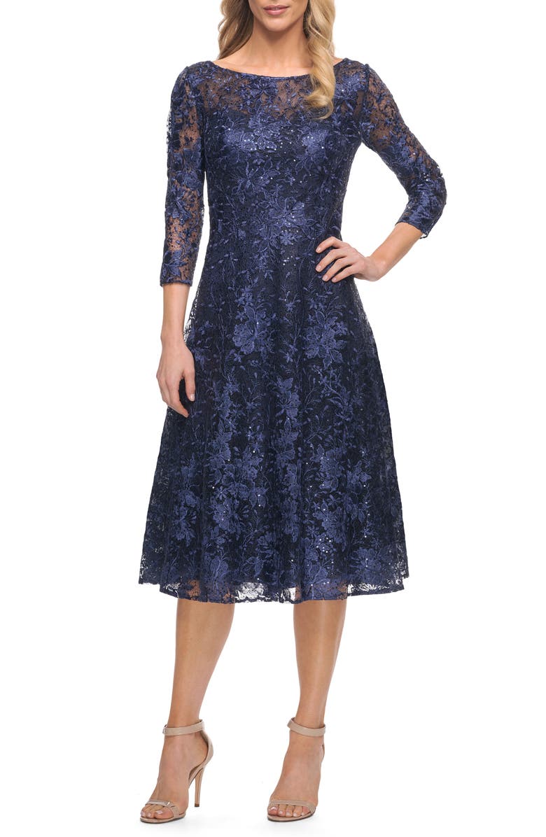 La Femme Embroidered Lace Fit & Flare Dress | Nordstrom