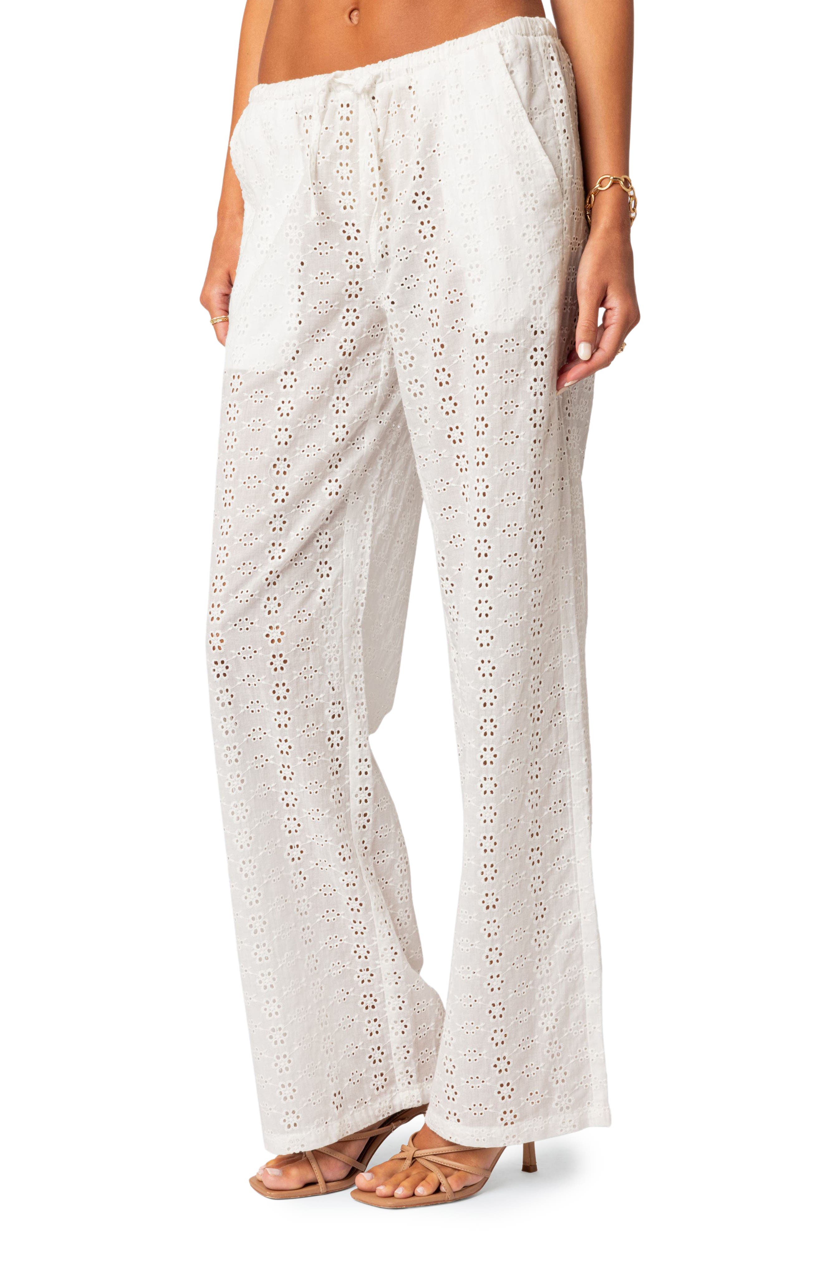 EDIKTED Lemon Lacey Cotton Eyelet Pants | Nordstrom