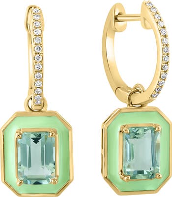 EFFY 14K Gold Prasiolite Drop Diamond Hoop Earrings | Nordstromrack