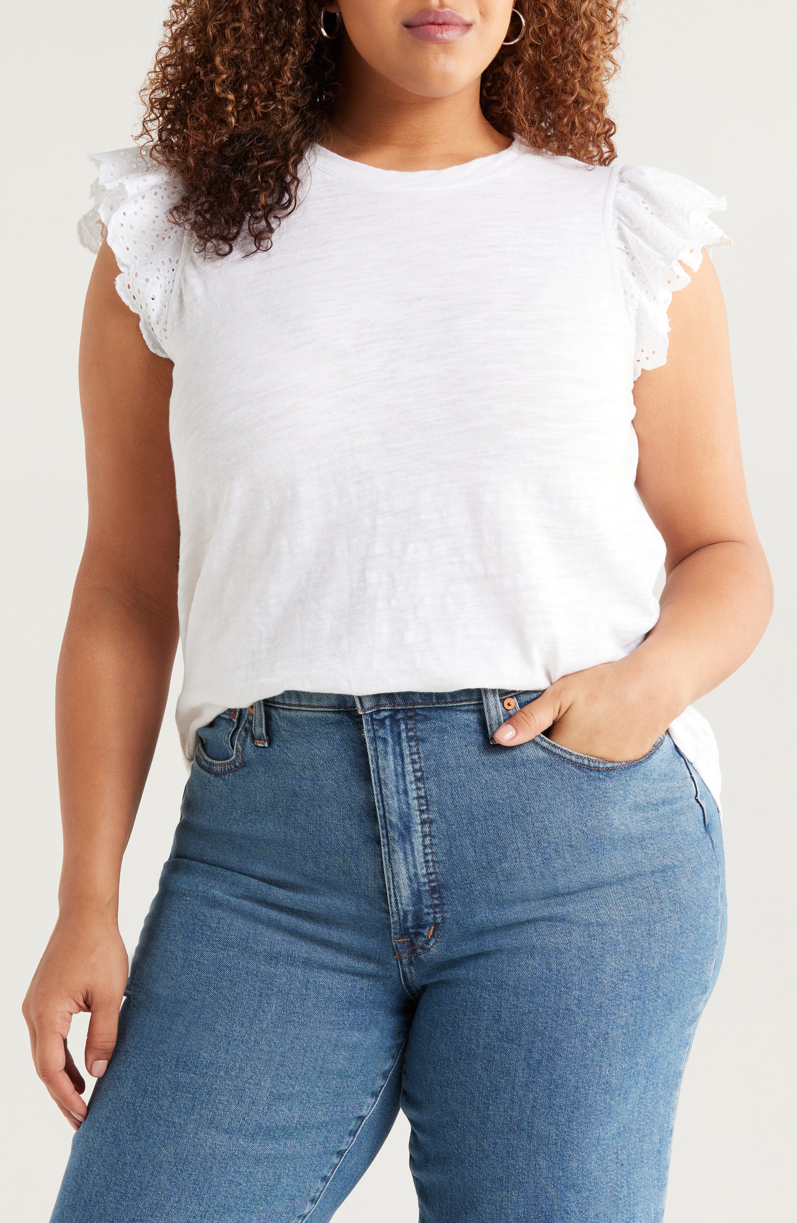 Caslon® Mixed Media Eyelet Trim Top | Nordstromrack