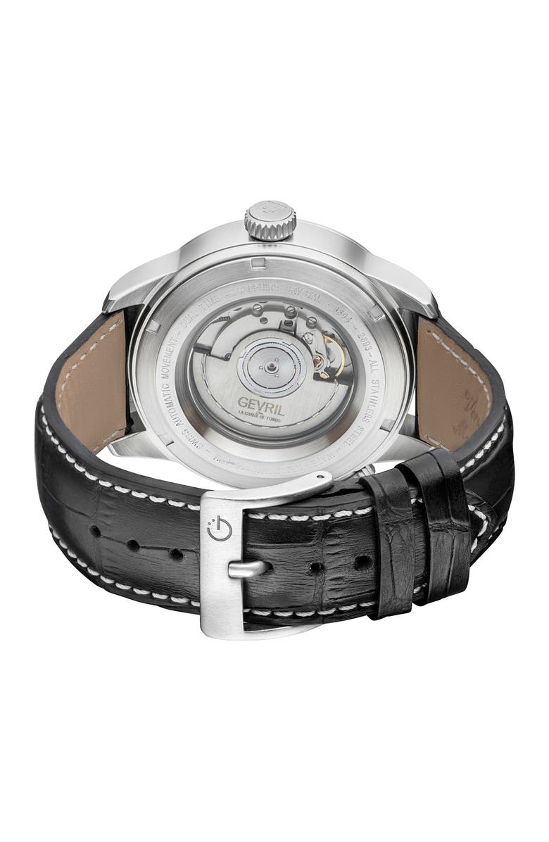 GEVRIL Canal St. Automatic GMT Diver Croc Embossed Leather Strap Watch ...