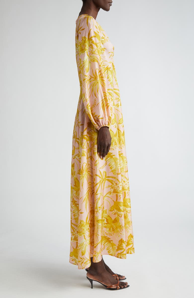 Zimmermann Golden Tropical Floral Long Sleeve Silk Maxi Dress ...
