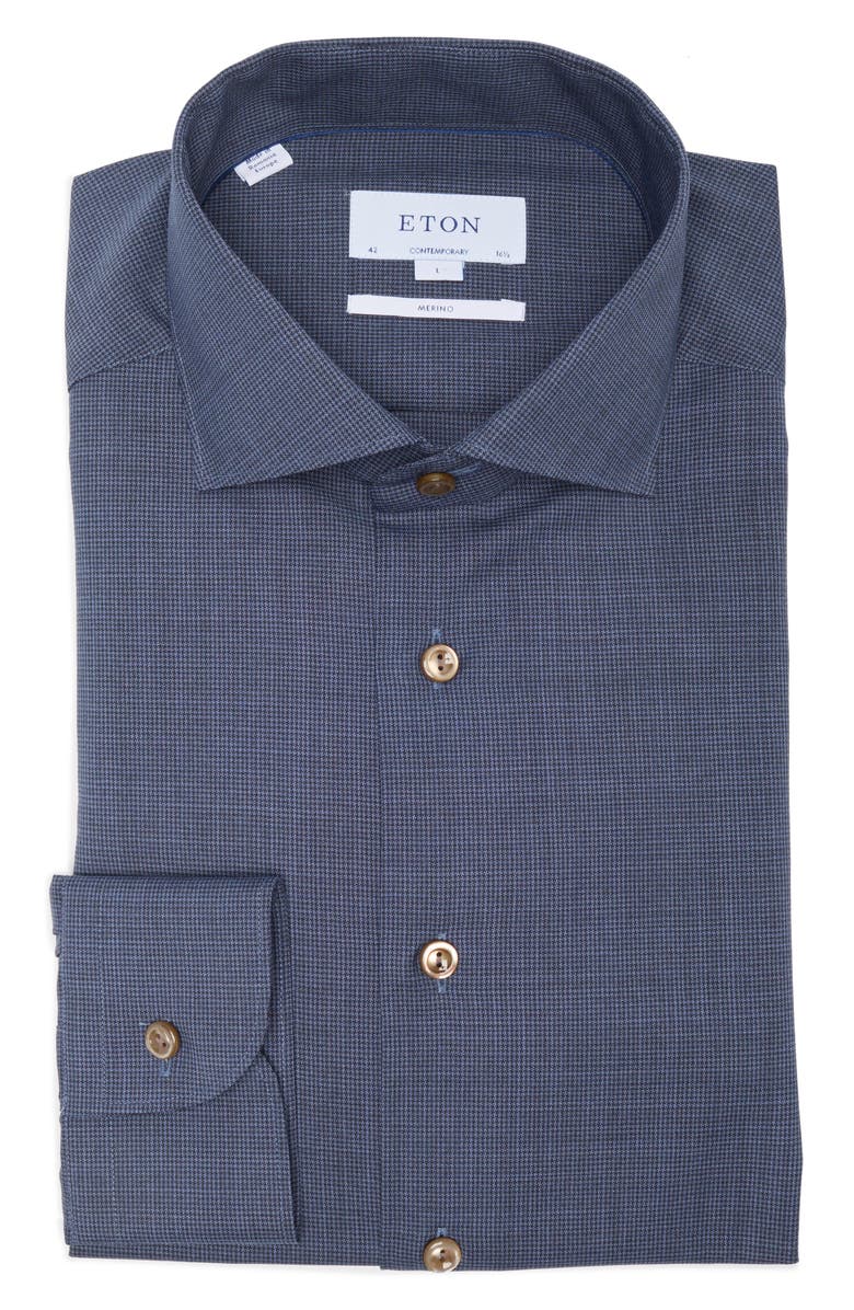 Eton Contemporary Fit Houndstooth Merino Wool Dress Shirt | Nordstromrack