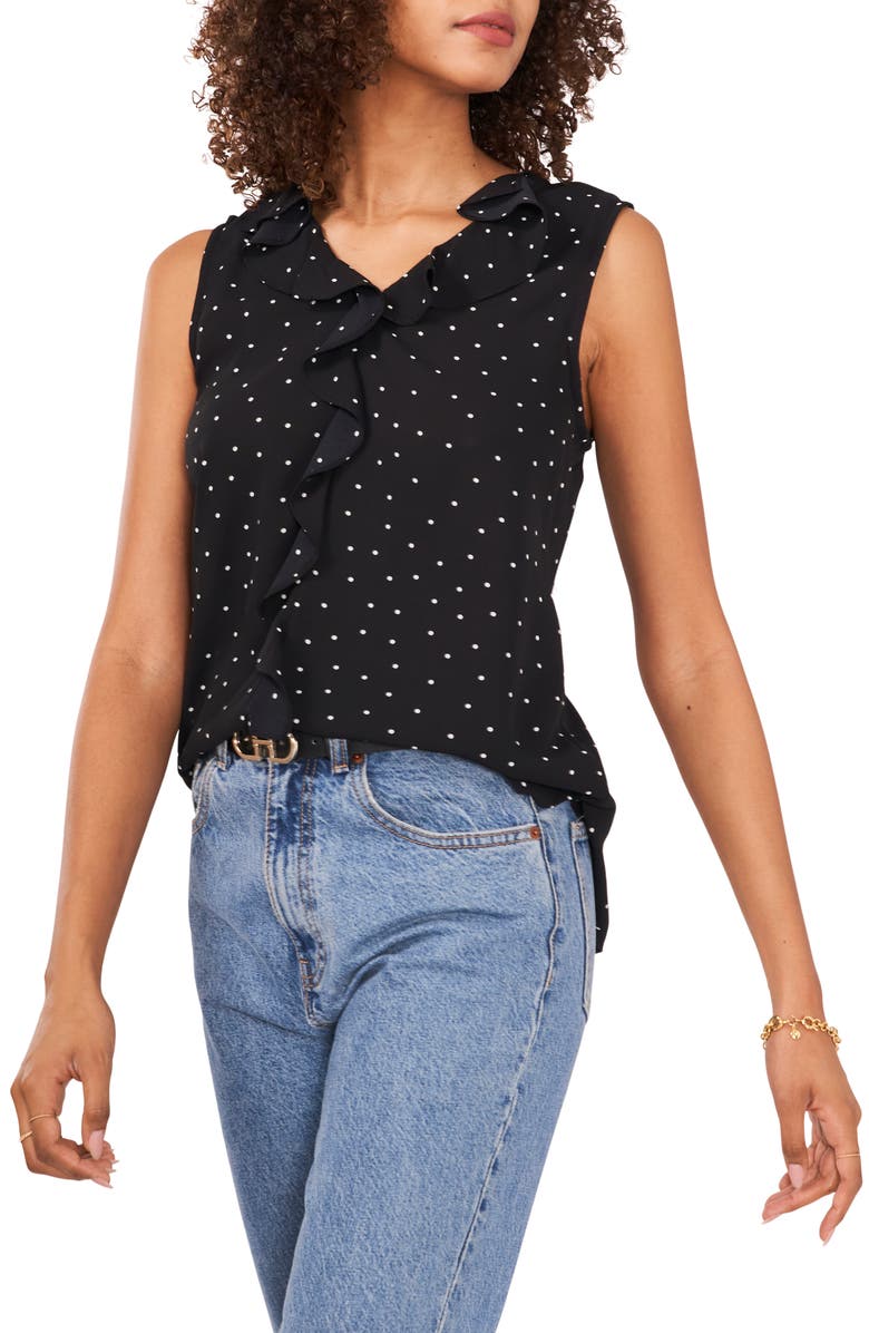 Vince Camuto Ruffle Pin Dot Sleeveless Blouse | Nordstromrack