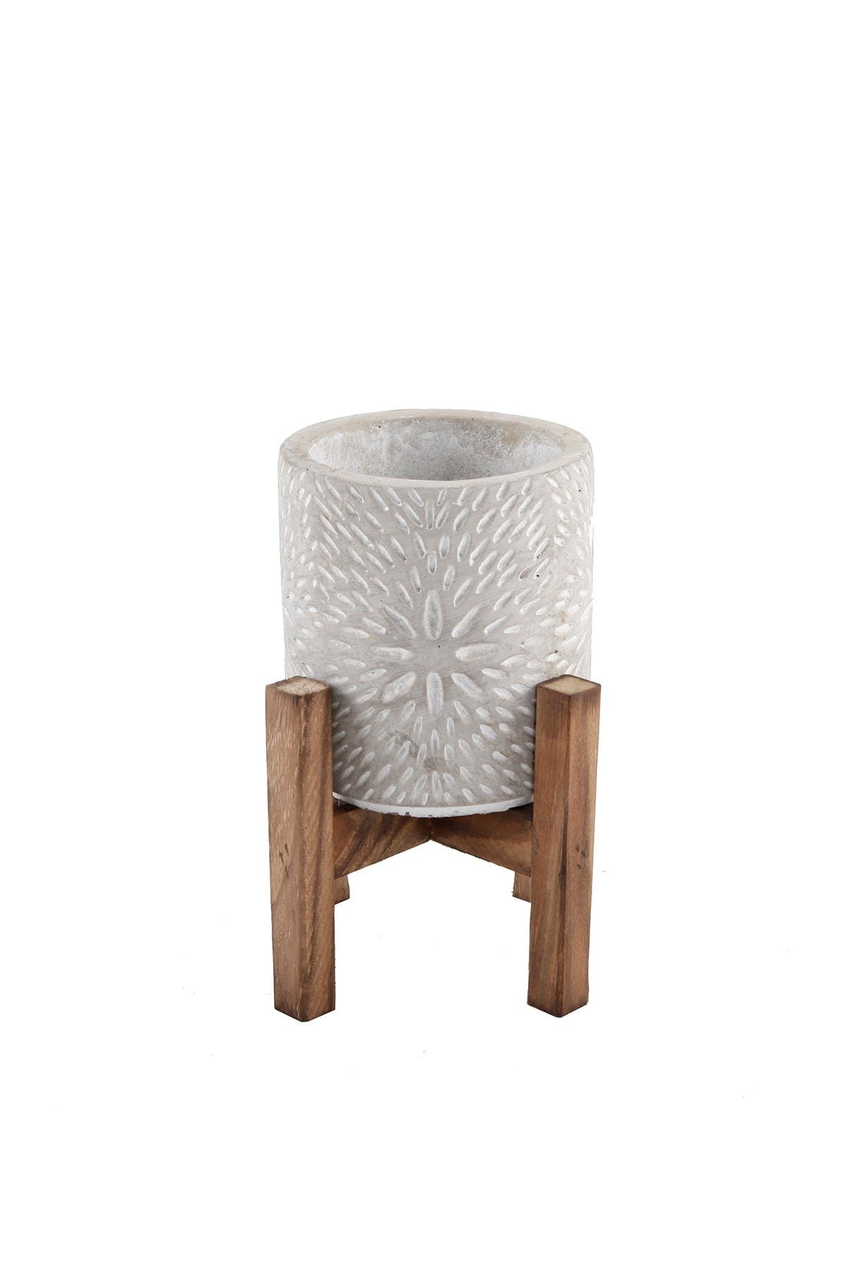FLORA BUNDA Grey Cement Planter with Wood Stand | Nordstromrack