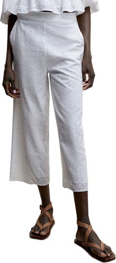 MANGO Eyelet Cotton Capri Pants | Nordstrom