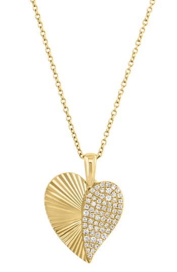 Effy 14k Yellow Gold Pavé Diamond Heart Pendant Necklace | ModeSens