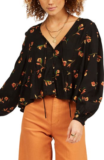 Billabong After Dark Ruffle Hem Crop Blouse | Nordstrom
