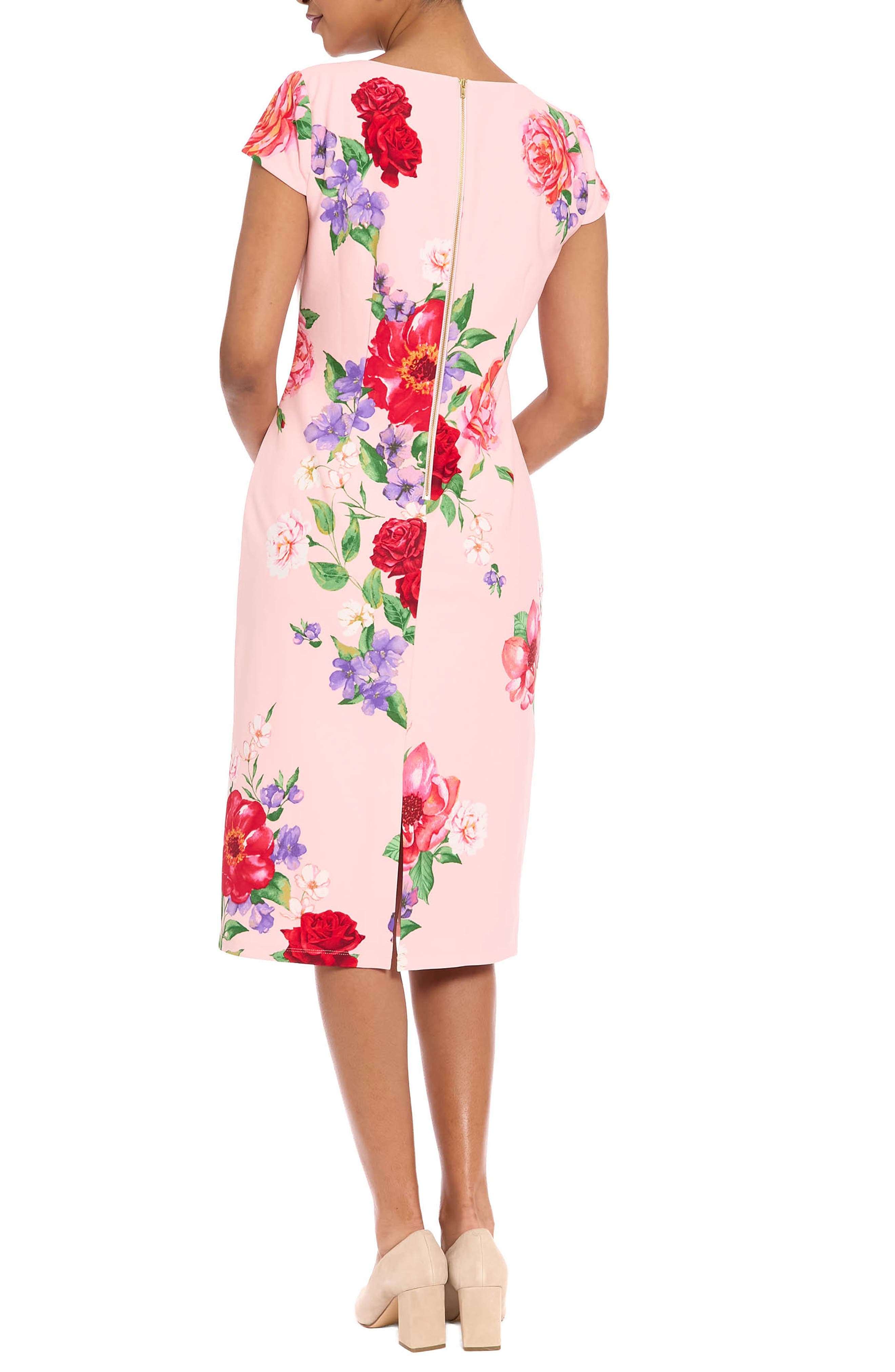 London Times Floral Square Neck Cap Sleeve Sheath Midi Dress ...